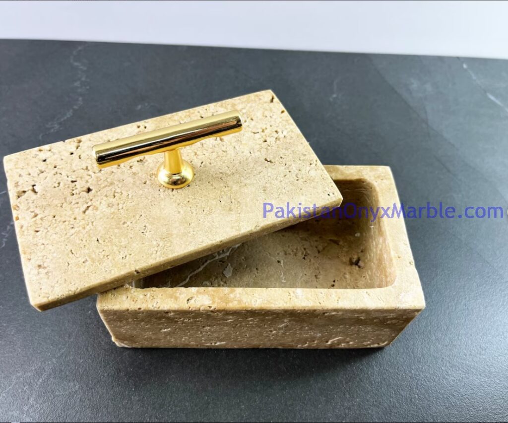 Travertine Stone Boxes Rectangle Design With Brass Handle ...
