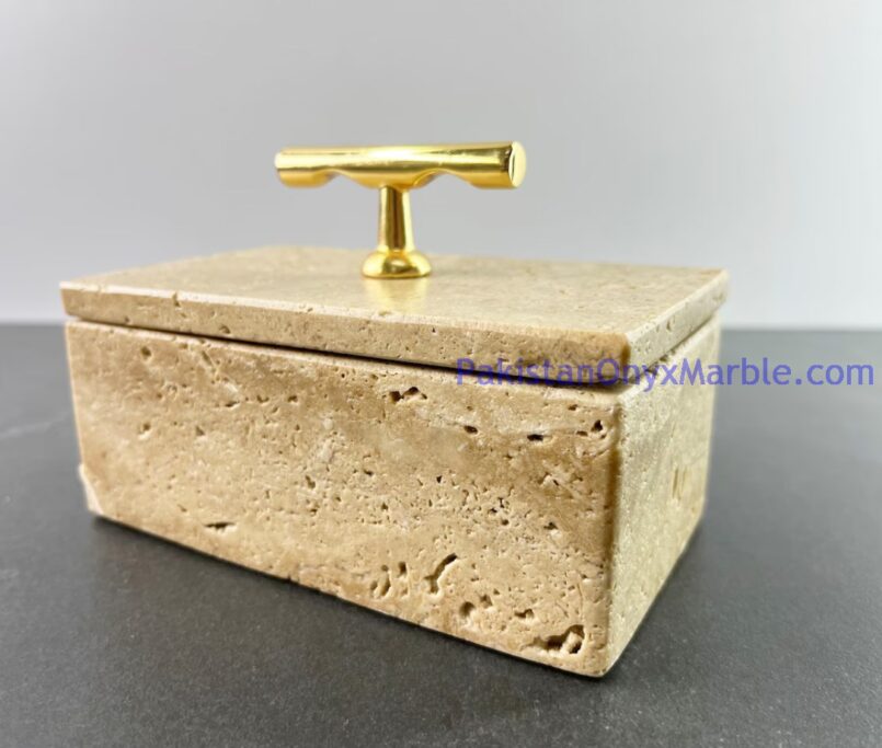 Travertine Stone Boxes Rectangle Design With Brass Handle ...