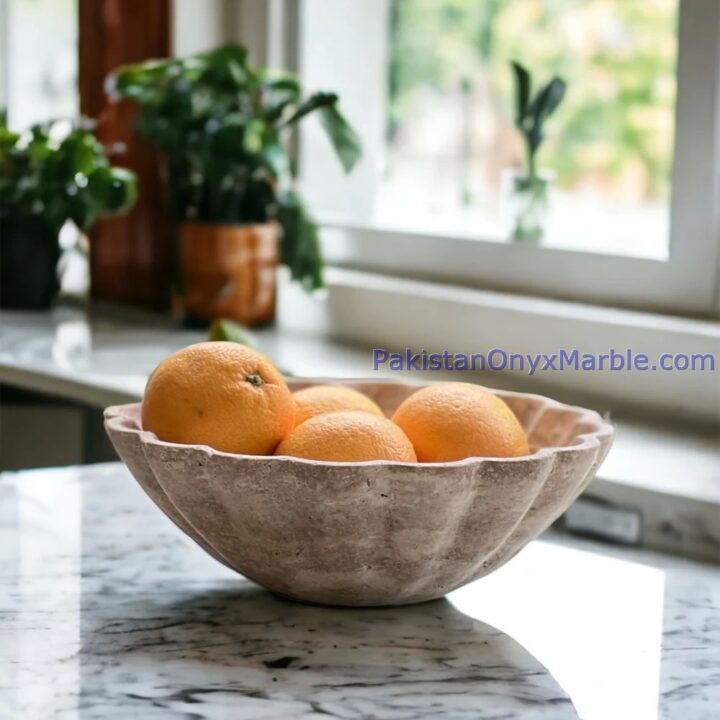 Travertine Stone Bowls Carved Scalloped Edges - PakistanOnyxMarble.com