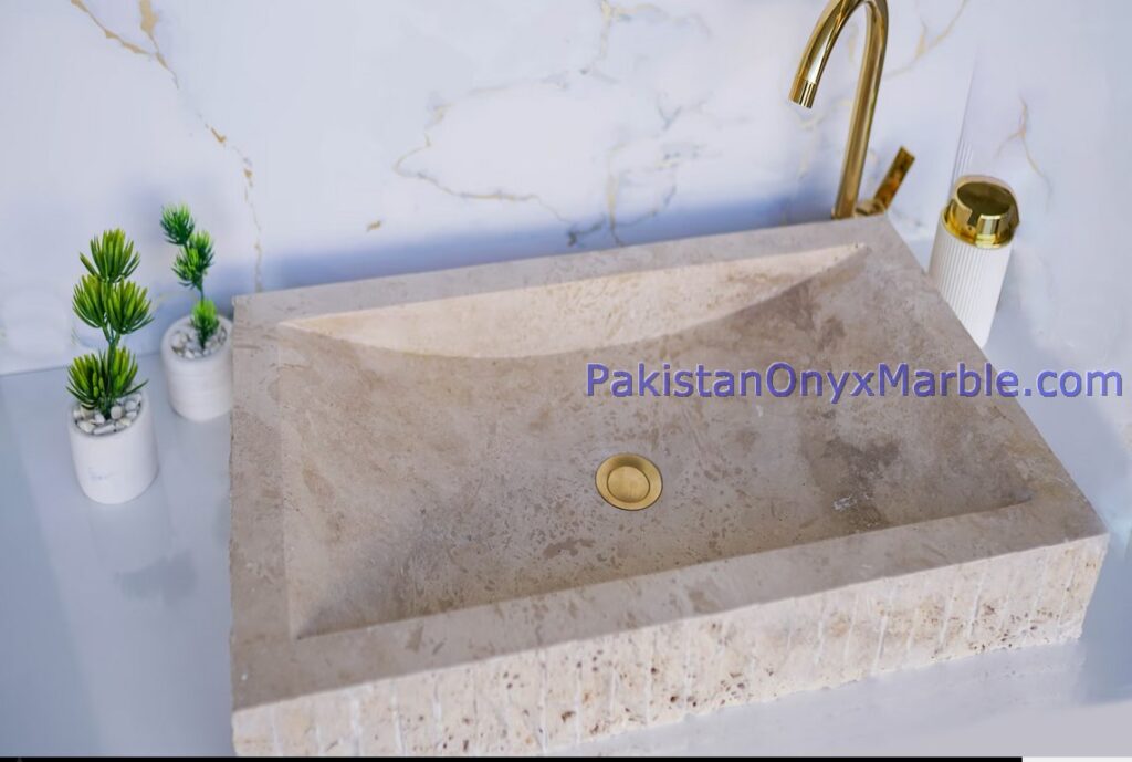Travertine Stone Marble Rectangle Shaped Sinks - PakistanOnyxMarble.com